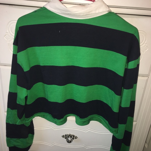 FCT BASICS | Tops | Green And Navy Long Sleeve Crop Top | Poshmark